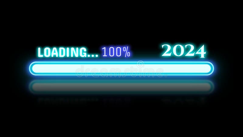 Loading 2024 in Bright Blue Neon Light on Black Background Stock ...
