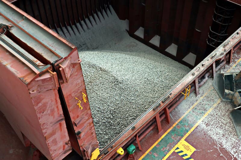 Loading Bulk Cargo of Limestone from Barges into a Bulk Carrier by ...