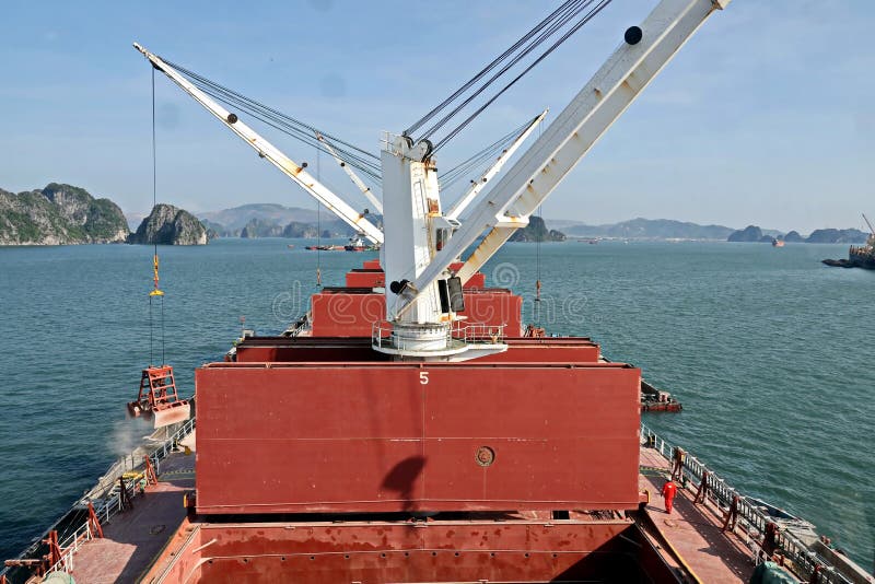 Loading Bulk Cargo of Limestone from Barges into a Bulk Carrier by ...