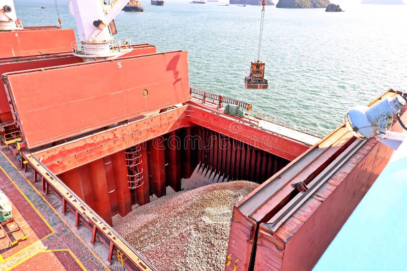 Loading Bulk Cargo of Limestone from Barges into a Bulk Carrier by ...