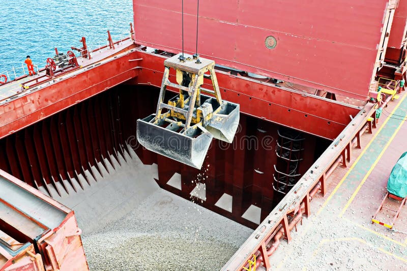 Loading Bulk Cargo of Limestone from Barges into a Bulk Carrier by ...