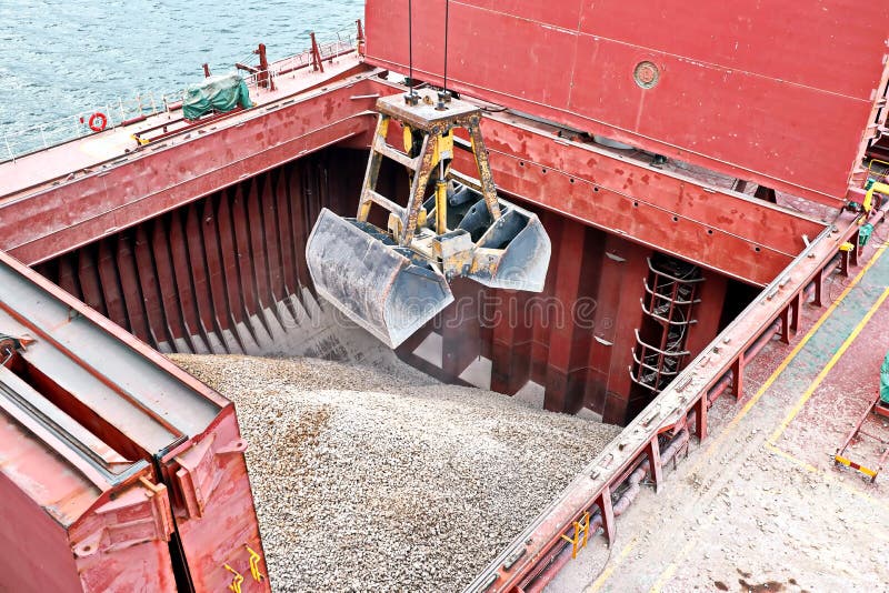 Loading Bulk Cargo of Limestone from Barges into a Bulk Carrier by ...