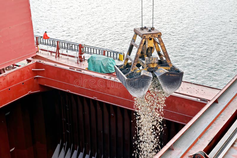 Loading Bulk Cargo of Limestone from Barges into a Bulk Carrier by ...