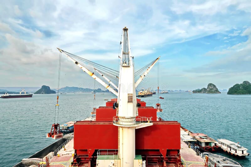 Loading Bulk Cargo of Limestone from Barges into a Bulk Carrier by ...