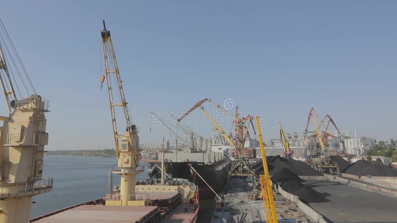 Loading Bulk Materials into the Ship, Loading the Cargo Ship with ...