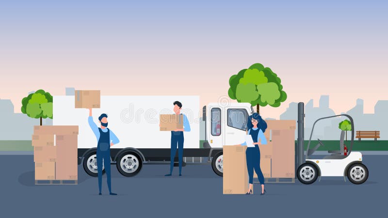 Loading Cargo into the Car. Movers Carry Boxes. the Concept of Moving ...