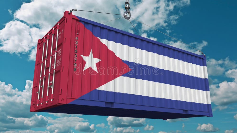 Loading Cargo Container with Flag of Cuba. Cuban Import or Export Related Conceptual 3D ...