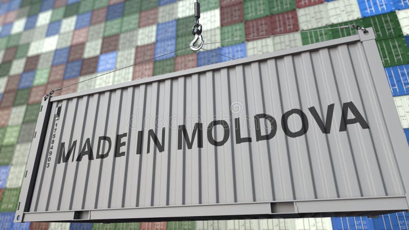 Cargo Container with MADE in MOLDOVA Caption. Moldovan Import or Export ...
