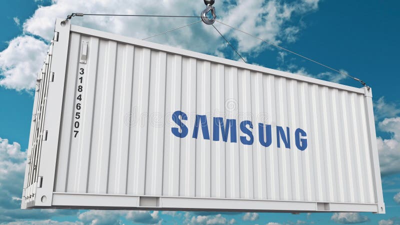 Loading Cargo Container with Samsung Logo. Editorial 3D Rendering ...