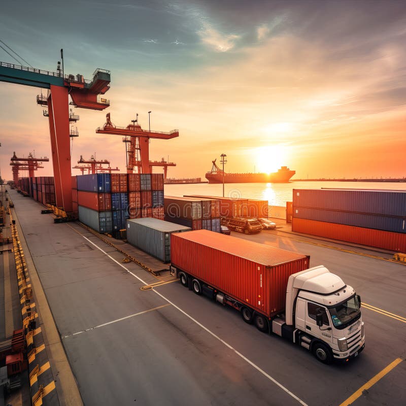Loading a Cargo Container. Container Ship in the International Terminal ...