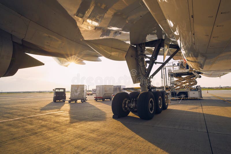 Loading of Cargo Containers To Airplane Stock Photo - Image of place ...