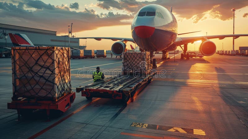 Loading of Cargo Containers To Cargo Plane at Airport and Ground Staff ...