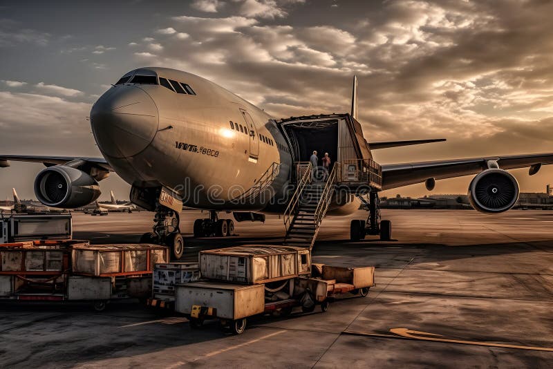 Loading Cargo Outside Cargo Plane. Neural Network AI Generated Stock ...
