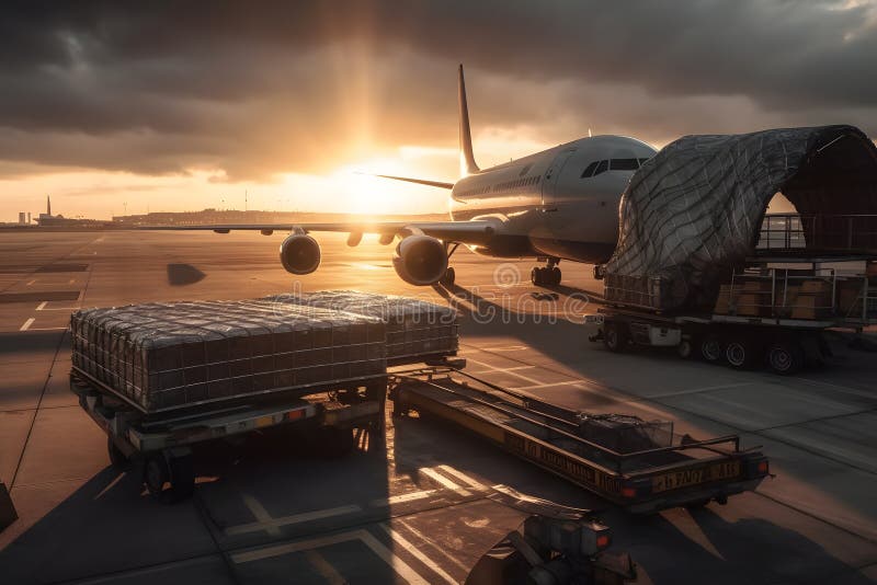 Loading Cargo Outside Cargo Plane. Neural Network AI Generated Stock ...