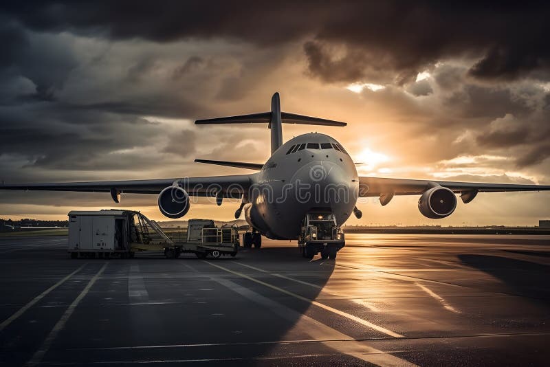 Loading Cargo Outside Cargo Plane. Neural Network AI Generated Stock ...
