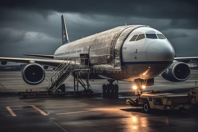 Loading Cargo Outside Cargo Plane. Neural Network AI Generated Stock ...