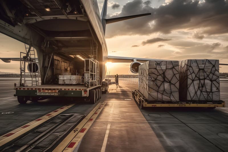 Loading Cargo Outside Cargo Plane. Neural Network AI Generated Stock ...