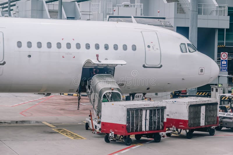 Loading Cargo on the Plane in Airport. Editorial Stock Image - Image of ...
