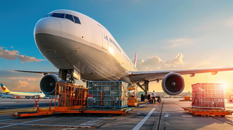 Loading Cargo Plane Outside Air Freight Logistic. Airmail Shipping ...