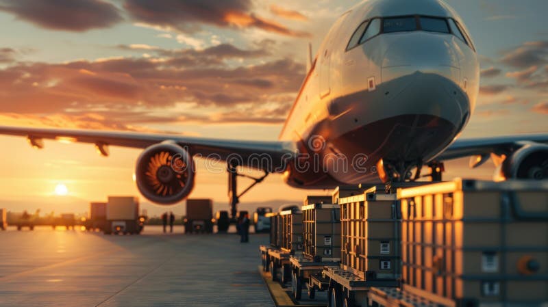 Loading Cargo Plane Outside Air Freight Logistic. Airmail Shipping ...