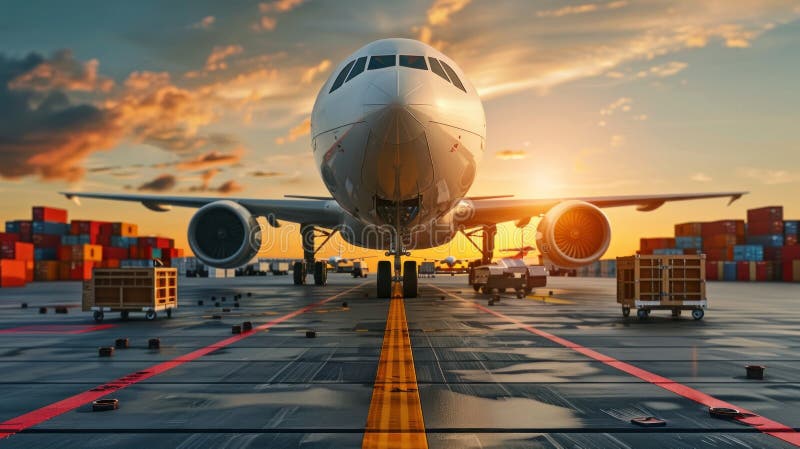 Loading Cargo Plane Outside Air Freight Logistic. Airmail Shipping ...