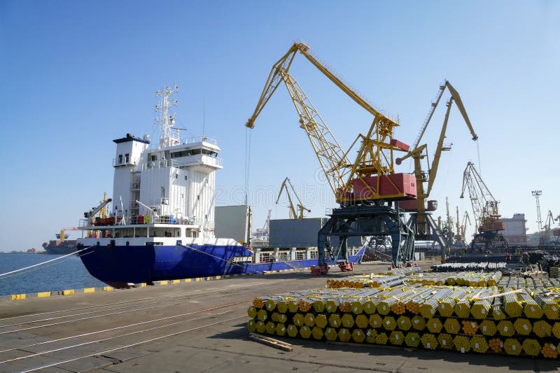 Loading a Cargo Ship in the Port Stock Photo - Image of industry, pier ...