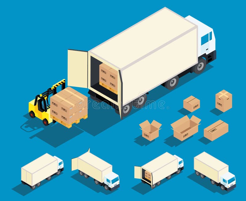 Loading Cargo in the Truck Vector Isometric Stock Vector - Illustration ...