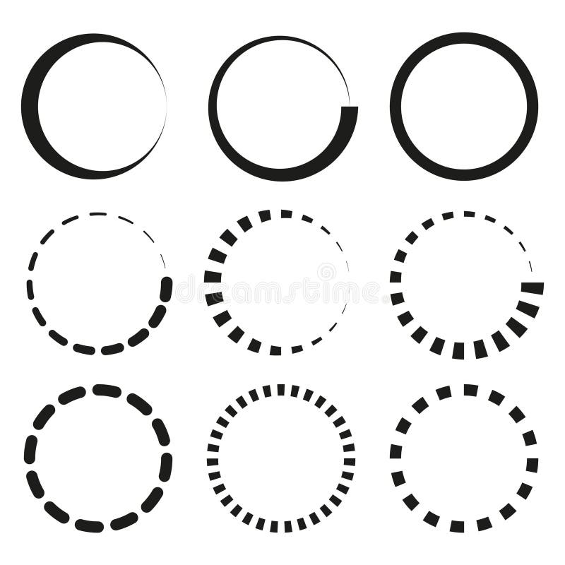 Loading Circle Icons. Black and White. Dashed and Solid. Vector ...