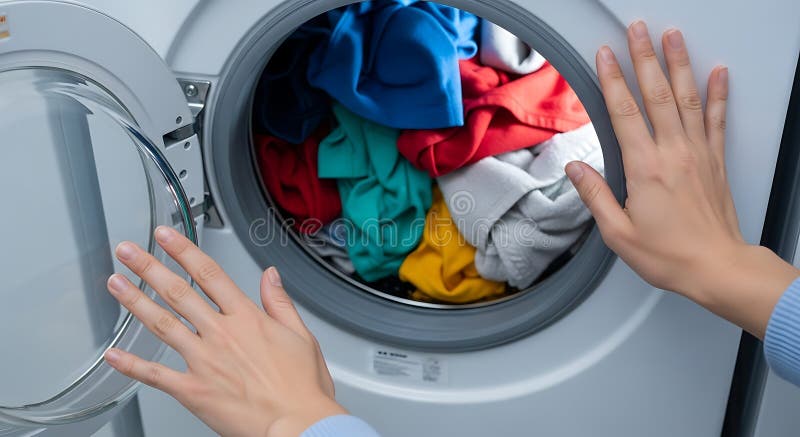 Loading Clothes into Washing Machine for Cleaning Laundry Stock Image ...