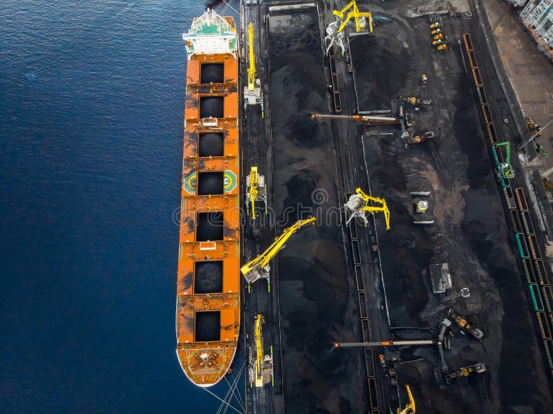 Loading Coal Anthracite on Bulk Vessel Ship in Offshore Cargo Port ...