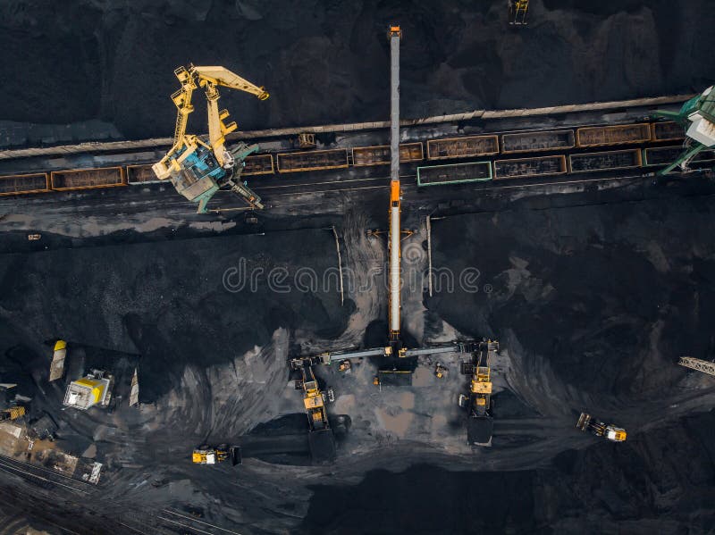 Loading Coal Anthracite Mining in Port on Cargo Tanker Ship with Crane ...