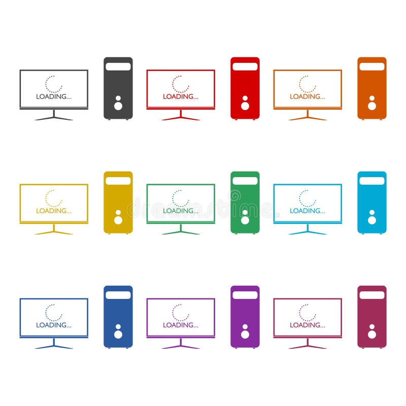 Loading Computer Update Icon, Color Set Stock Vector - Illustration of ...