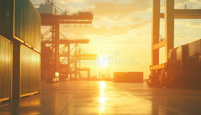 Loading Container Boxes Onto Freight Ships with Forklifts and Cranes in ...