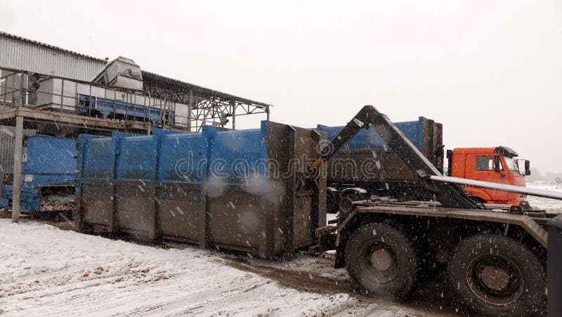 Loading the Container with Waste on a Special Machine .Recycling Plant ...