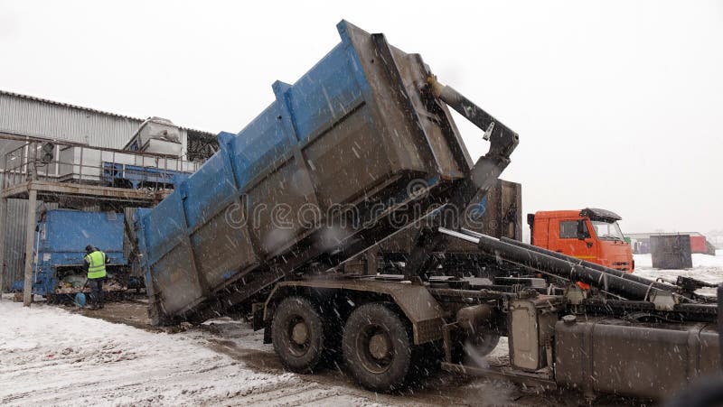 Loading the Container with Waste on a Special Machine .Recycling Plant ...