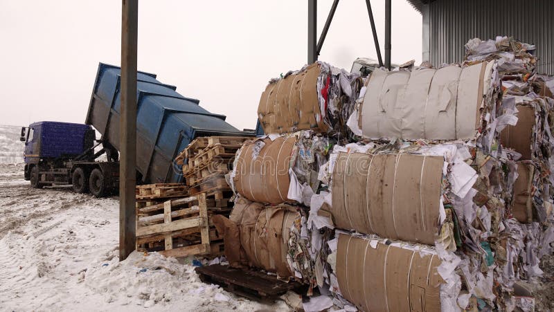 Loading the Container with Waste on a Special Machine .Recycling Plant ...