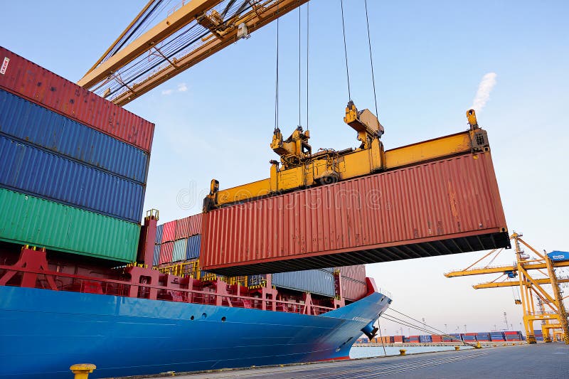 Loading Containers in Cargo Freight Ship with Industrial Crane ...