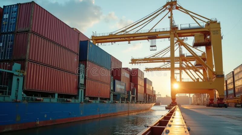 Loading Containers in Cargo Freight Ship with Industrial Crane ...