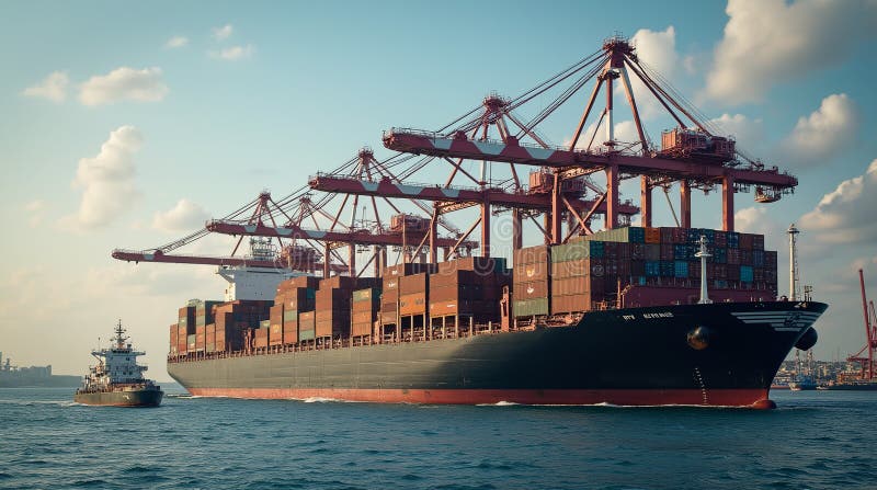 Loading Containers in Cargo Freight Ship with Industrial Crane ...