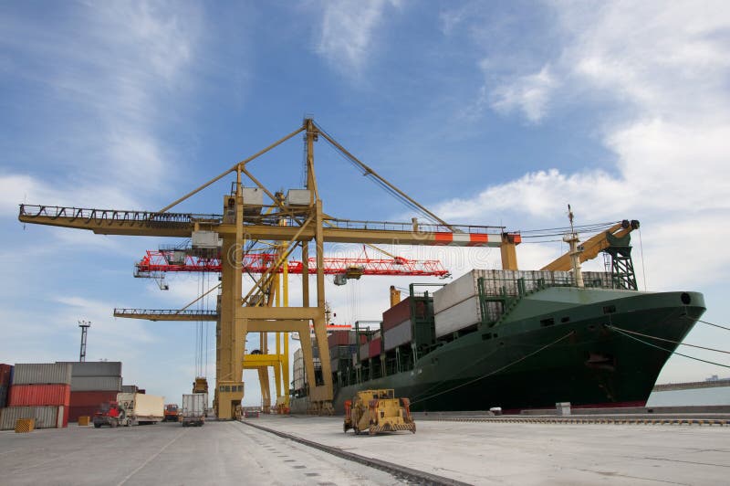 Loading and Unloading Containers Stock Photo - Image of crane, shipping ...