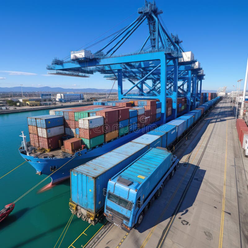 Loading Containers on a Cargo Ship Stock Illustration - Illustration of ...