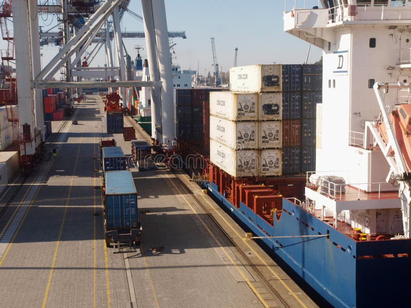 LOADING CONTAINERS on HARBOUR Editorial Photo - Image of logistics ...