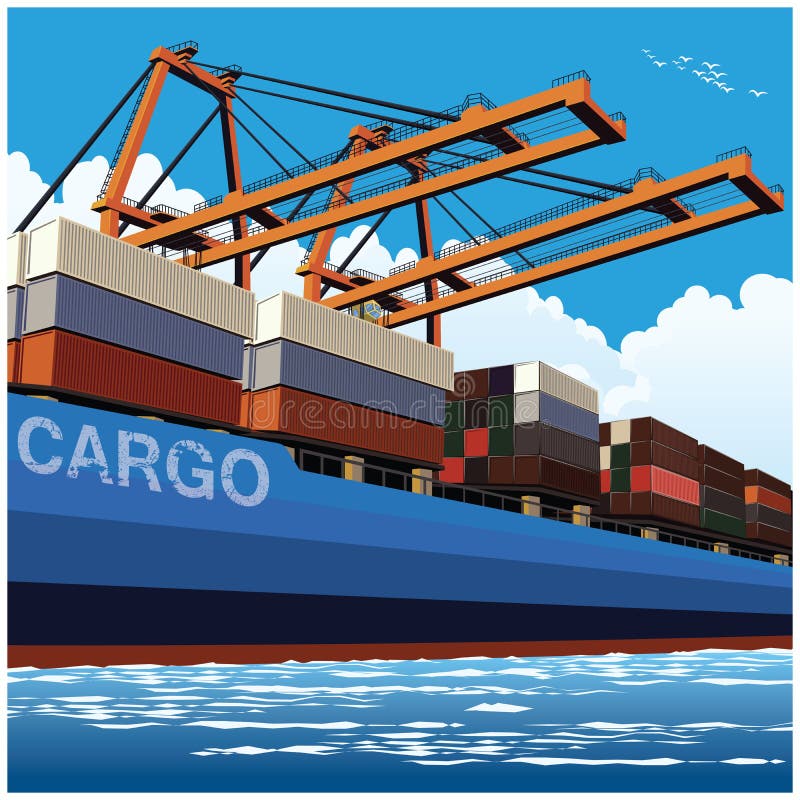 Large Container Ship Drawings Stock Vector - Illustration of industrial ...