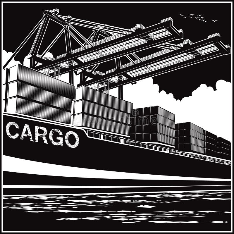 Large Container Ship Drawings Stock Vector - Illustration of industrial ...