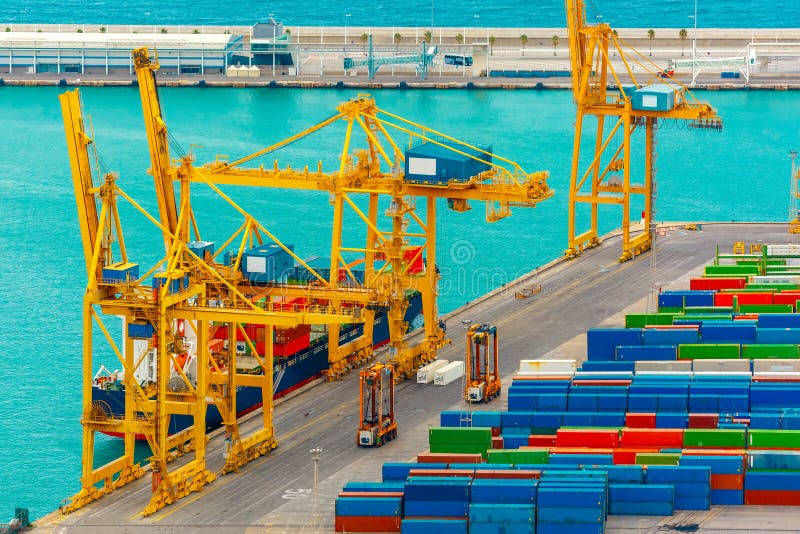 Cargo Port and Container Terminal, Barcelona Stock Image - Image of ...