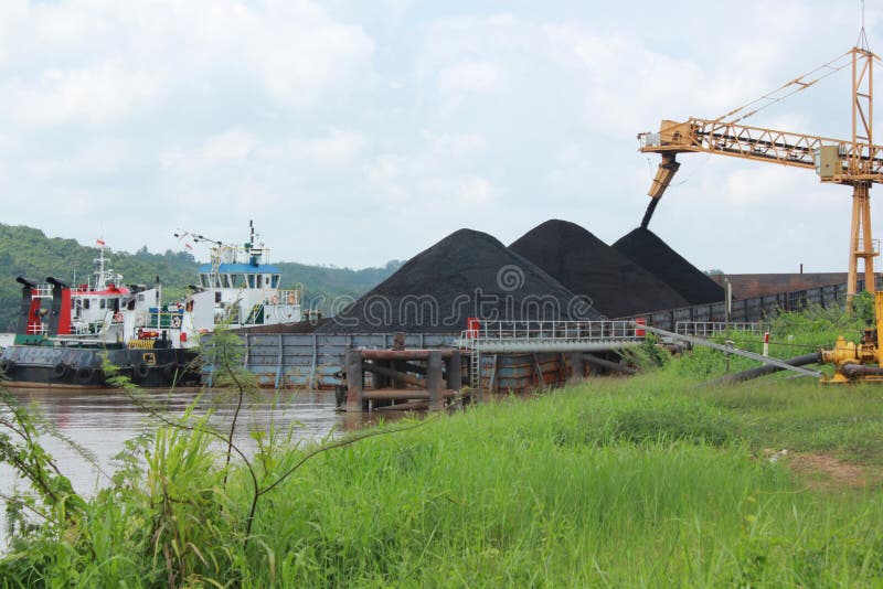 Loading from Conveyor To Barge Stock Photo - Image of commerce, float ...