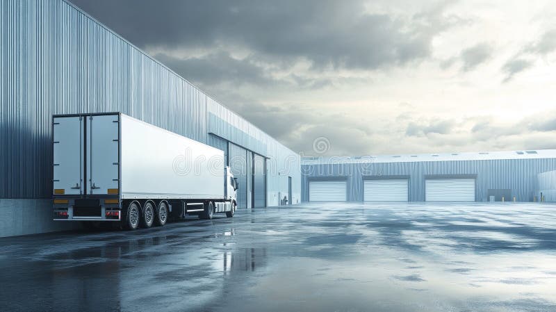 A Loading Dock Area in a Warehouse with Trucks Parked. Stock ...