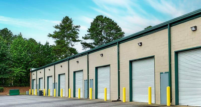 Loading Dock Cargo Doors Lined Up at a Shipping Warehouse Stock Photo ...