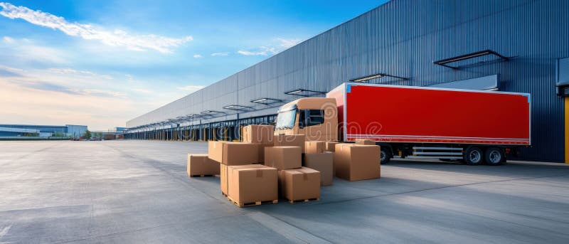Loading Dock with Delivery Trucks and Cardboard Boxes. Generative Ai ...