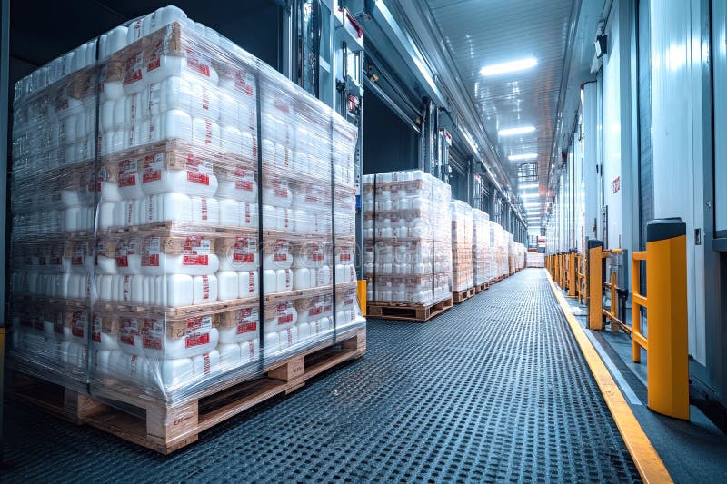 Loading Dock with Pallets of Milk Products Being Prepared for ...